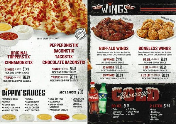 Menu at Toppers pizzeria, Fort Worth