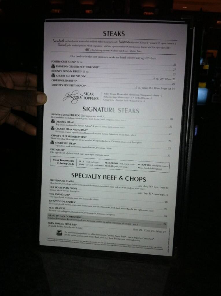 Menu at Johnny's Italian Steakhouse, Eau Claire
