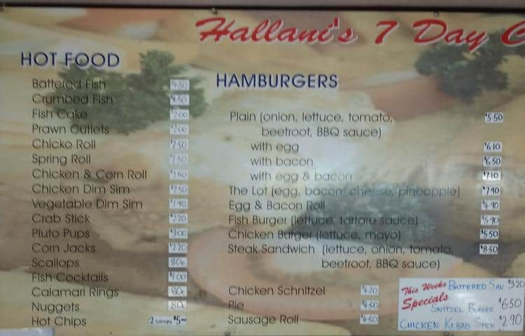 Menu at Hallani's restaurant, Kingswood