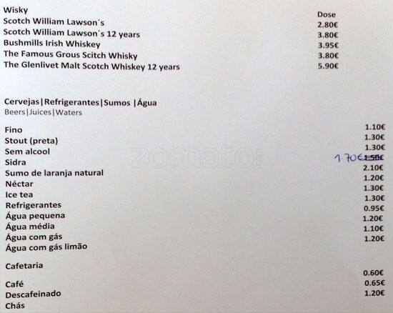 Menu at Arte restaurant, Porto