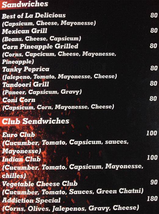 Menu at Addiction, Ahmedabad