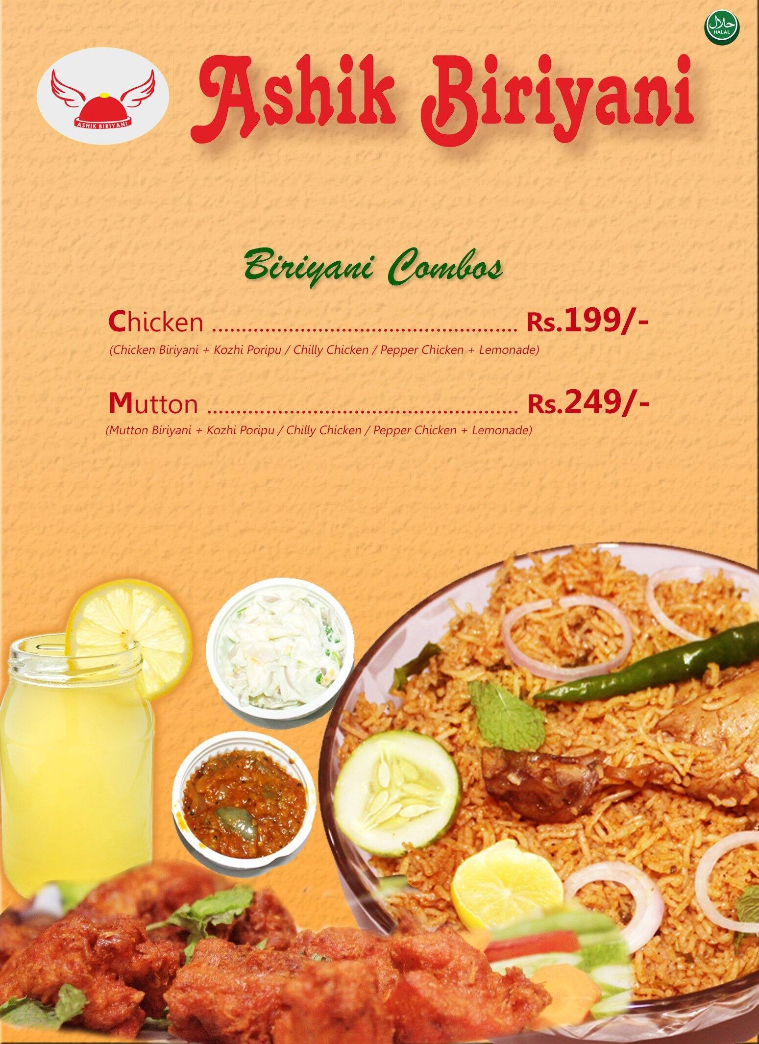 Menu at Ashik Biriyani, Chennai
