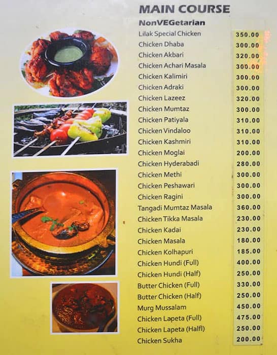 Menu of Lilak Restaurant & Bar, Alibag Beach, Alibag