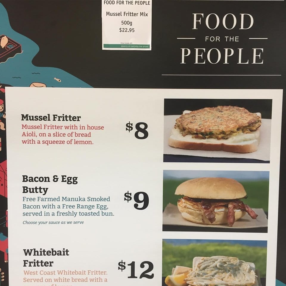 Menu at Food for the People restaurant, Wellington