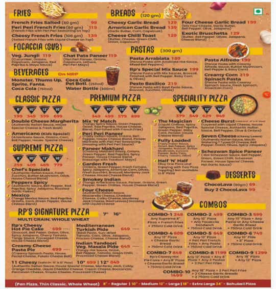 Menu of RP's Pizzeria, Nikol, Ahmedabad