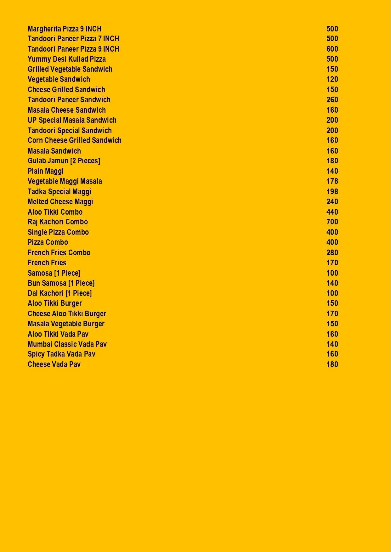 Menu of Desi Vibes, Jawahar Nagar, Jaipur