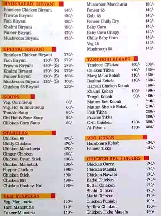 Menu of Mehfil Restaurant, Ameerpet, Hyderabad