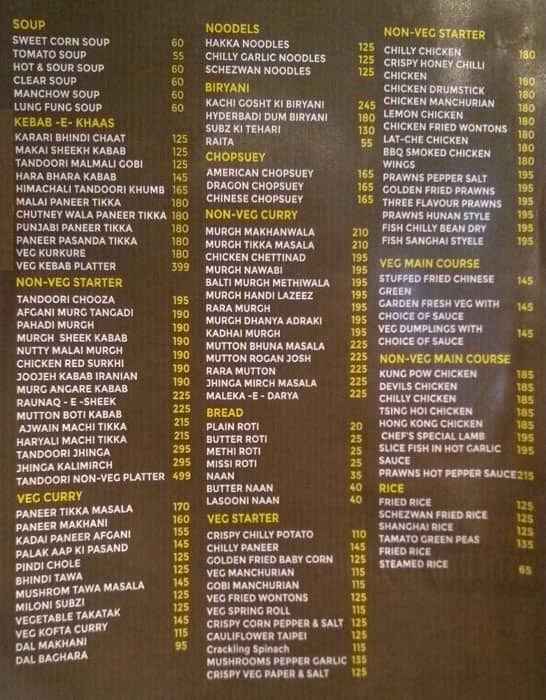 Menu of The Klove, Jagmohan Nagar, Bhubaneshwar