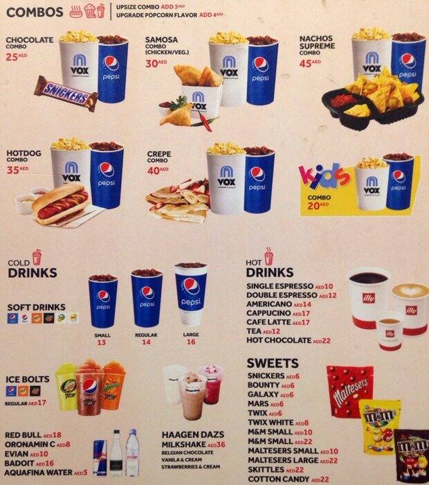 Menu at Nutella@VOX cafe, Abu Dhabi, The Galleria Al Maryah The Galleria