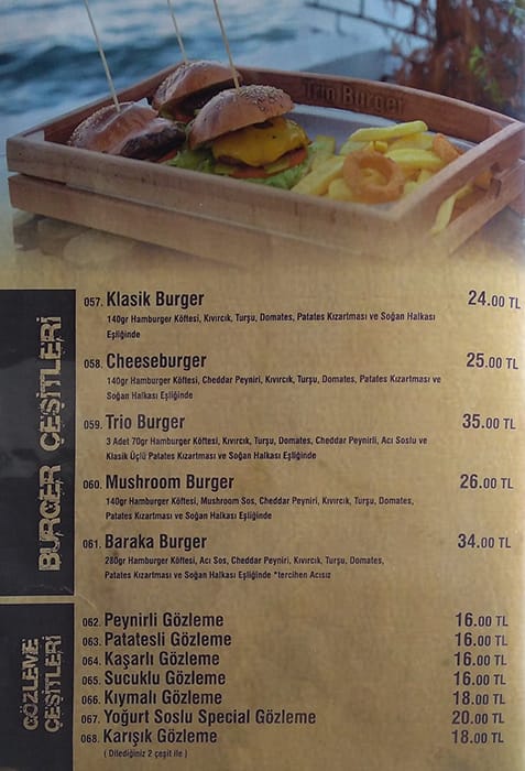 Menu at Baraka, Istanbul, Fenerbahçe Parkı Fenerbahçe