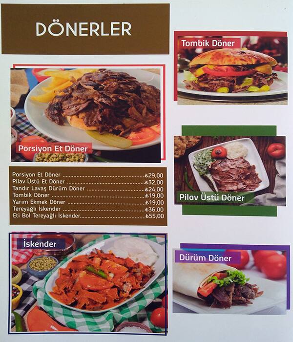 Menu at Lezzet Vefa Cafe, Istanbul