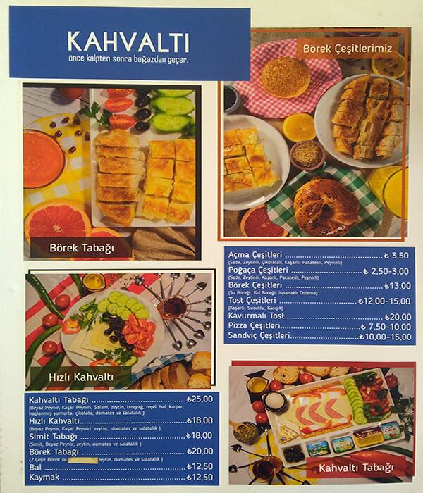 Menu at Lezzet Vefa Cafe, Istanbul