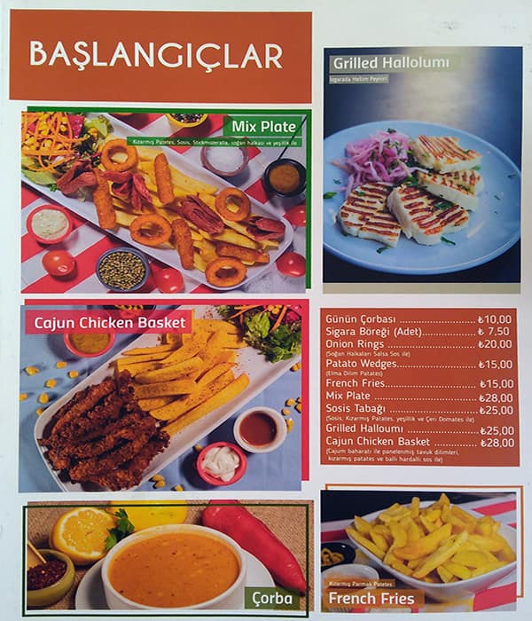 Menu at Lezzet Vefa Cafe, Istanbul