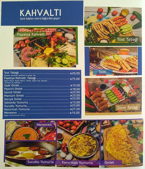 Menu at Lezzet Vefa Cafe, Istanbul