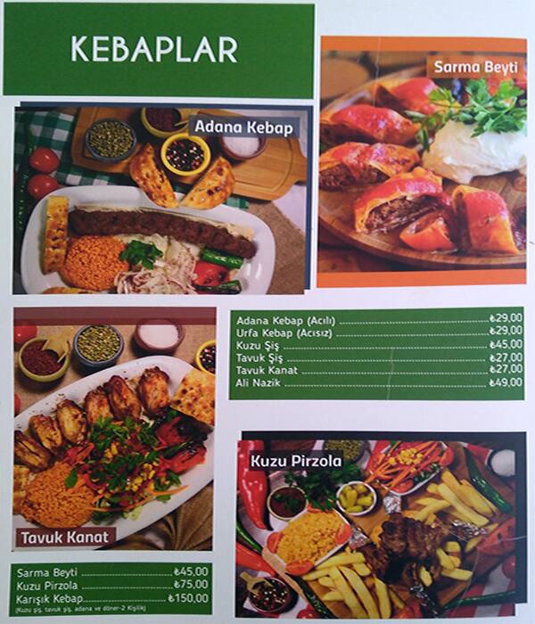 Menu at Lezzet Vefa Cafe, Istanbul