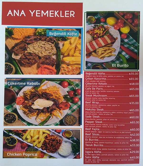Menu at Lezzet Vefa Cafe, Istanbul