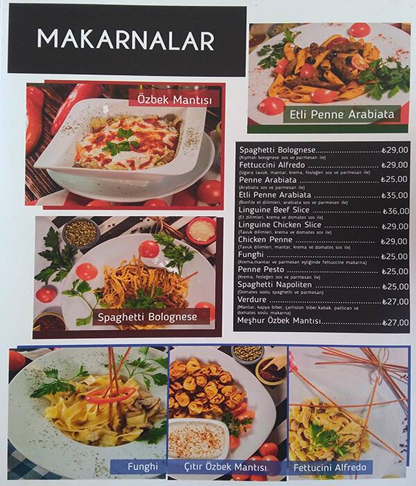 Menu at Lezzet Vefa Cafe, Istanbul