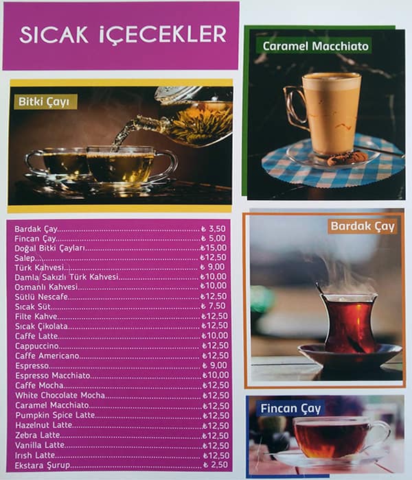Menu at Lezzet Vefa Cafe, Istanbul