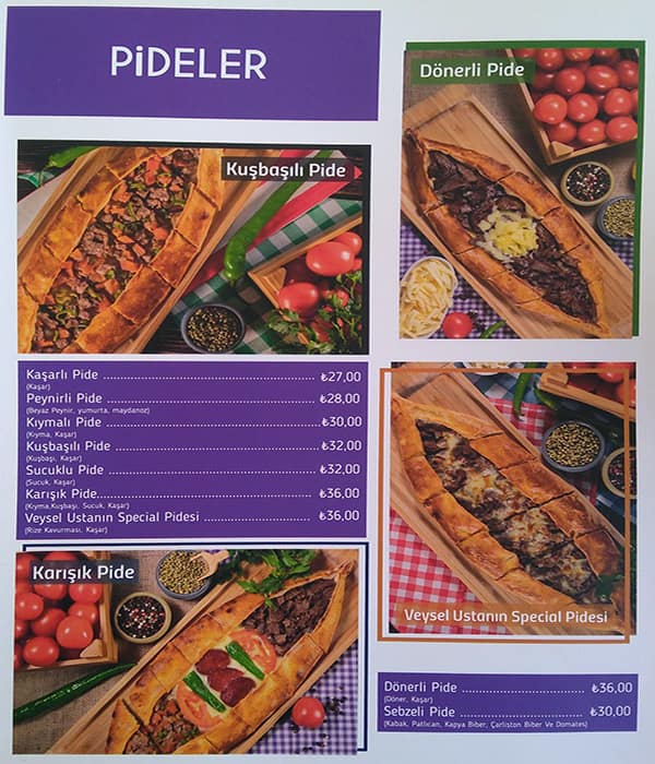 Menu at Lezzet Vefa Cafe, Istanbul