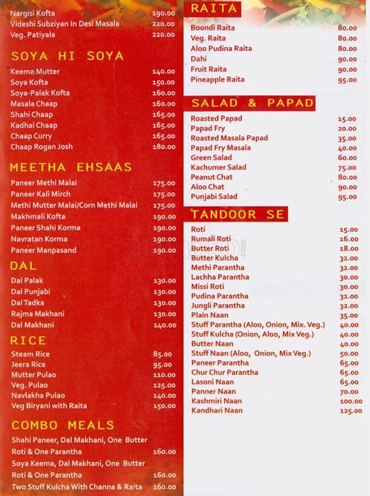 Menu at Sattva Fine Dine Veg Restaurant, New Delhi, 1 B/A, Arjun Nagar