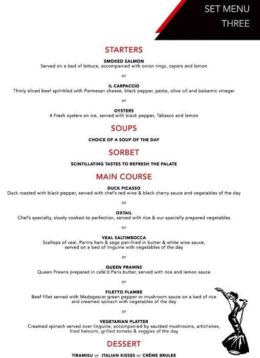 Menu au Cantare Dinner and Dance restaurant, Sandton