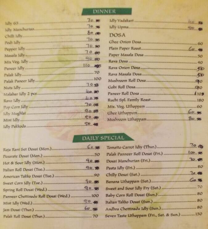 Menu at Mr Idli, Chennai