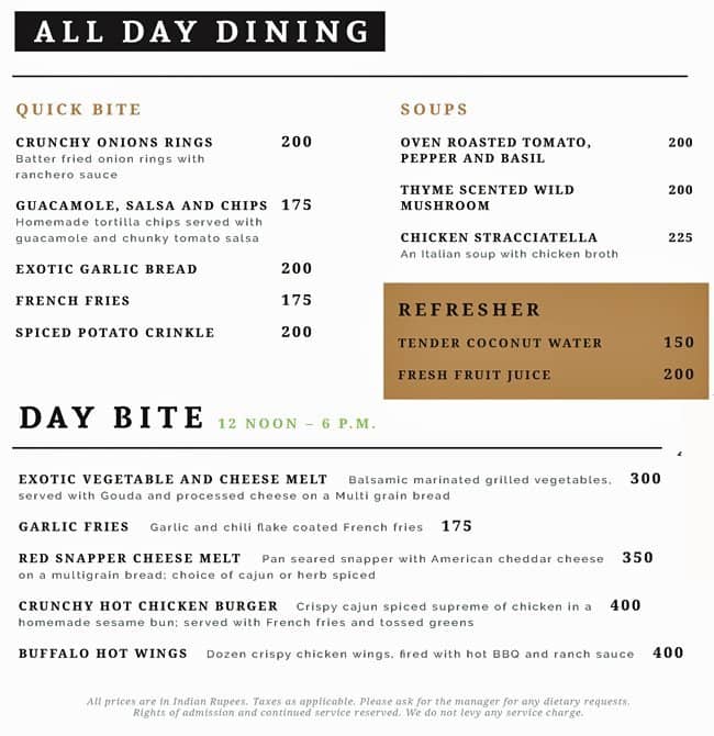 Menu at Beach Hut - Caravela Beach Resort, Margao