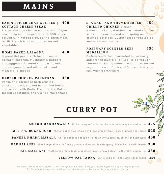 Menu at Beach Hut - Caravela Beach Resort, Margao