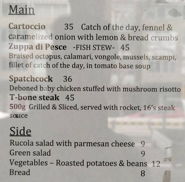 Menu at Restaurant 16, Neutral Bay