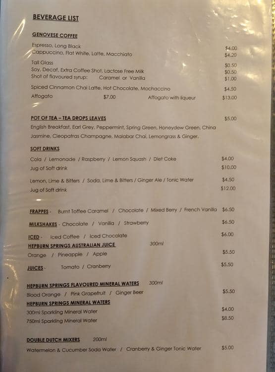 Menu at Platinum Restaurant, Chirnside Park