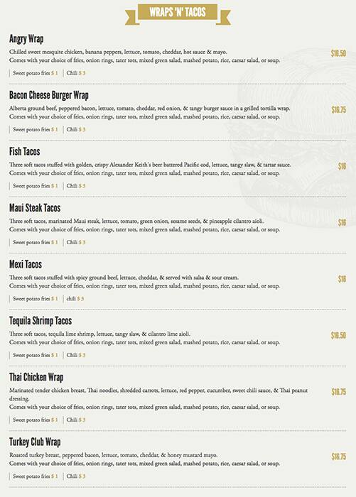 Menu at Toad 'n’ Turtle Pubhouse & Grill, Red Deer