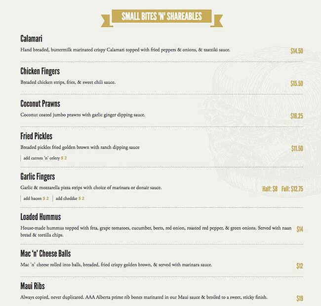 Menu at Toad 'n’ Turtle Pubhouse & Grill, Red Deer