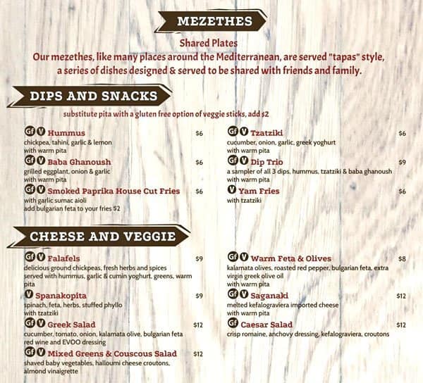 Menu at Daphne's restaurant, Sechelt