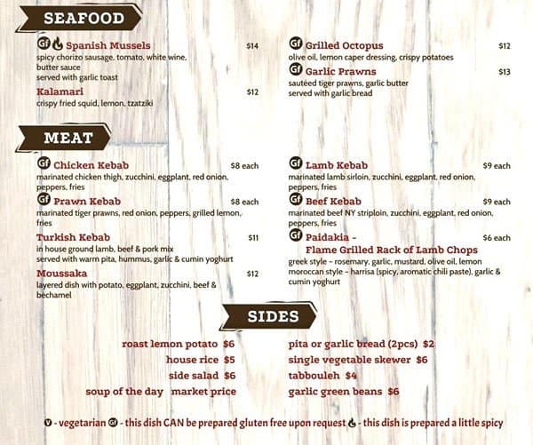 Menu at Daphne's restaurant, Sechelt