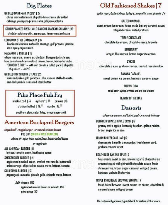 Menu at Boathouse 19 pub & bar, Tacoma