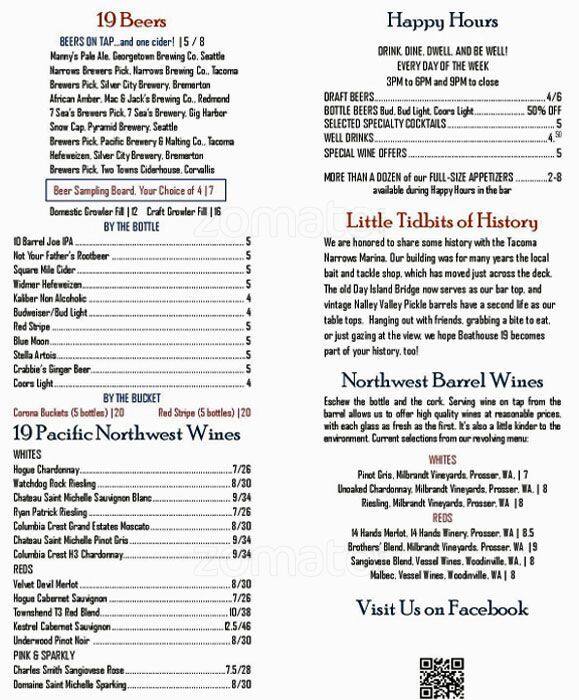 Menu at Boathouse 19 pub & bar, Tacoma