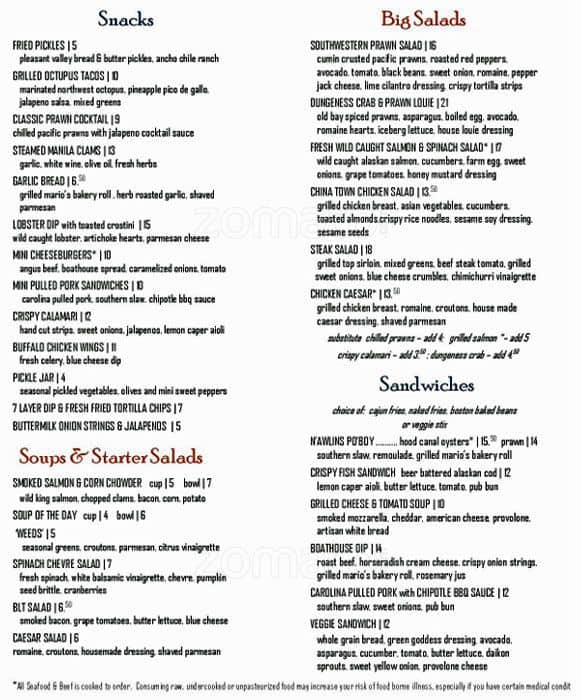 Menu at Boathouse 19 pub & bar, Tacoma