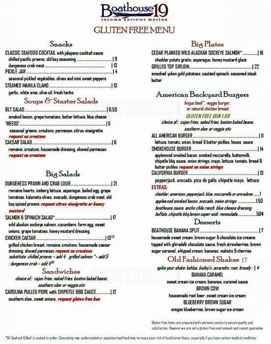 Menu at Boathouse 19 pub & bar, Tacoma