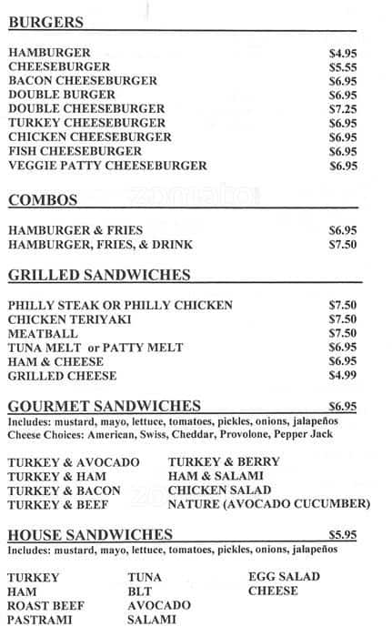 Menu at Railroad Stop Deli restaurant, Oakland