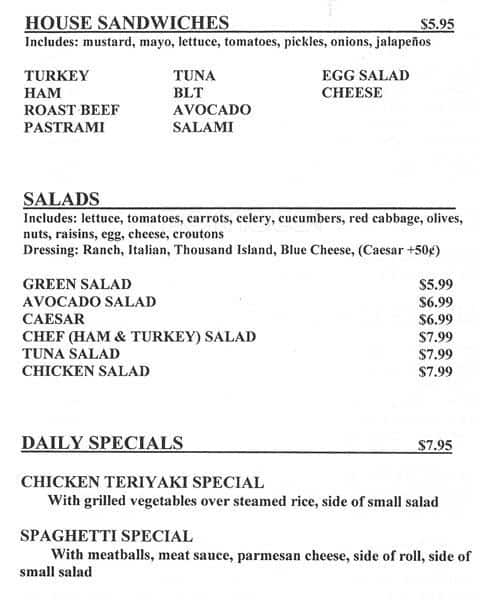 Menu at Railroad Stop Deli restaurant, Oakland