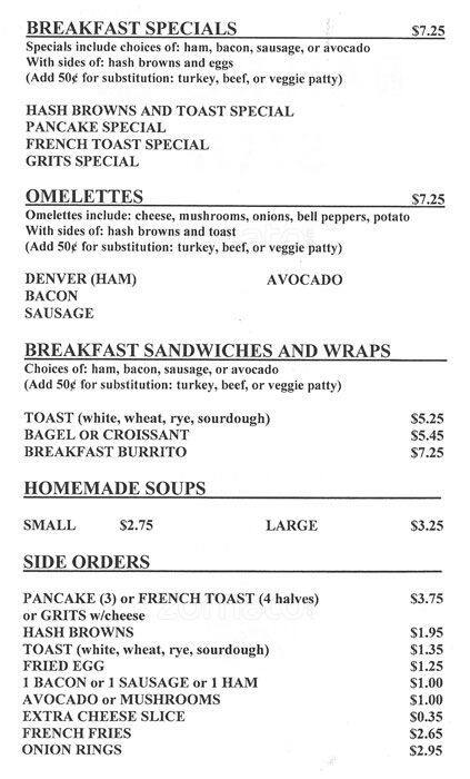 Menu at Railroad Stop Deli restaurant, Oakland