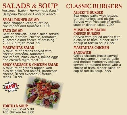 Menu at Masfajitas restaurant, Taylor, W 2nd St