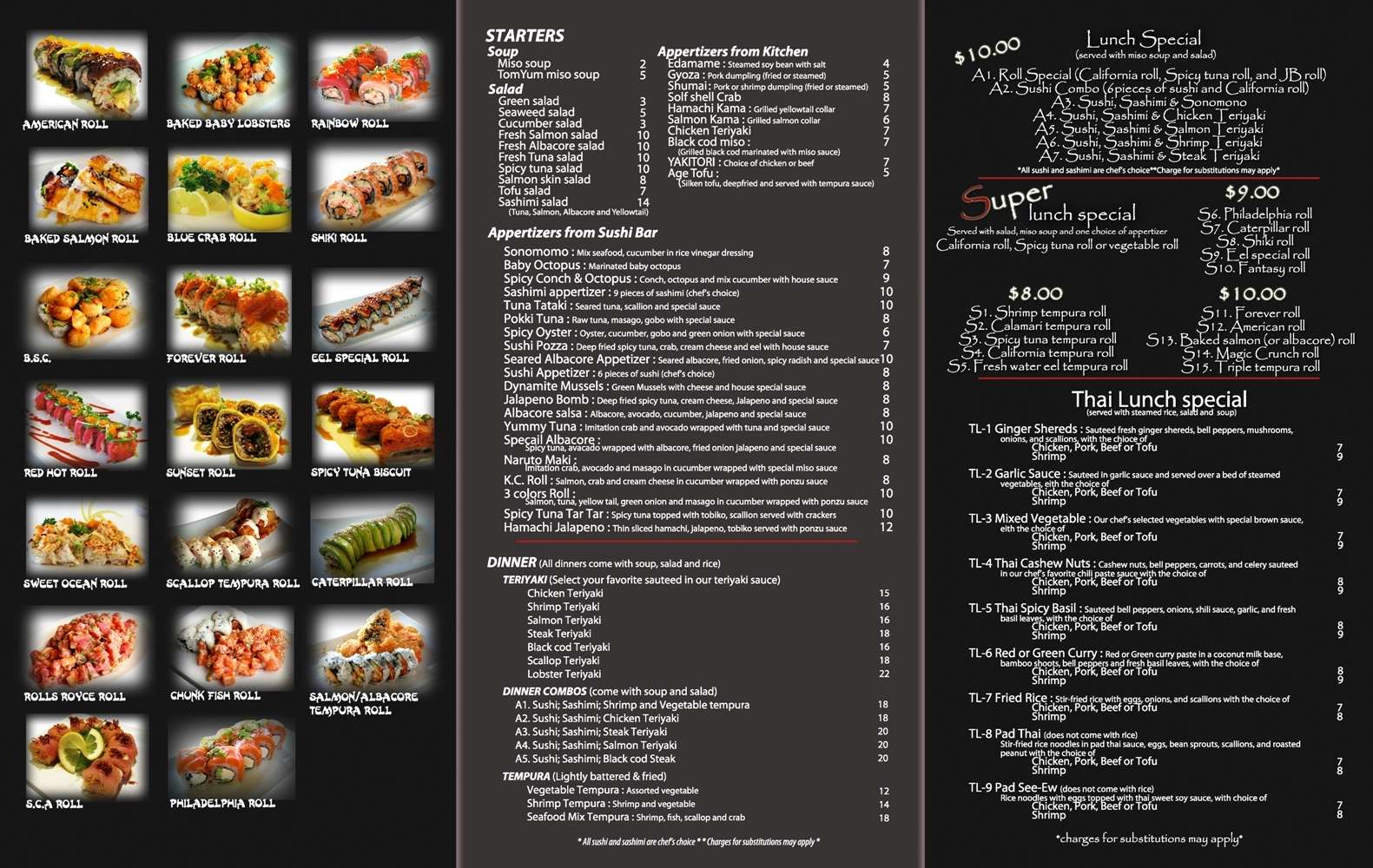 Menu at Hamachi Thai and Sushi Restaurant, Coral Springs