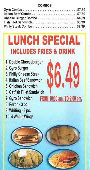 Menu at The shark restaurant, Indianapolis