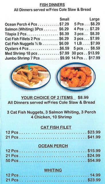 Menu at The shark restaurant, Indianapolis