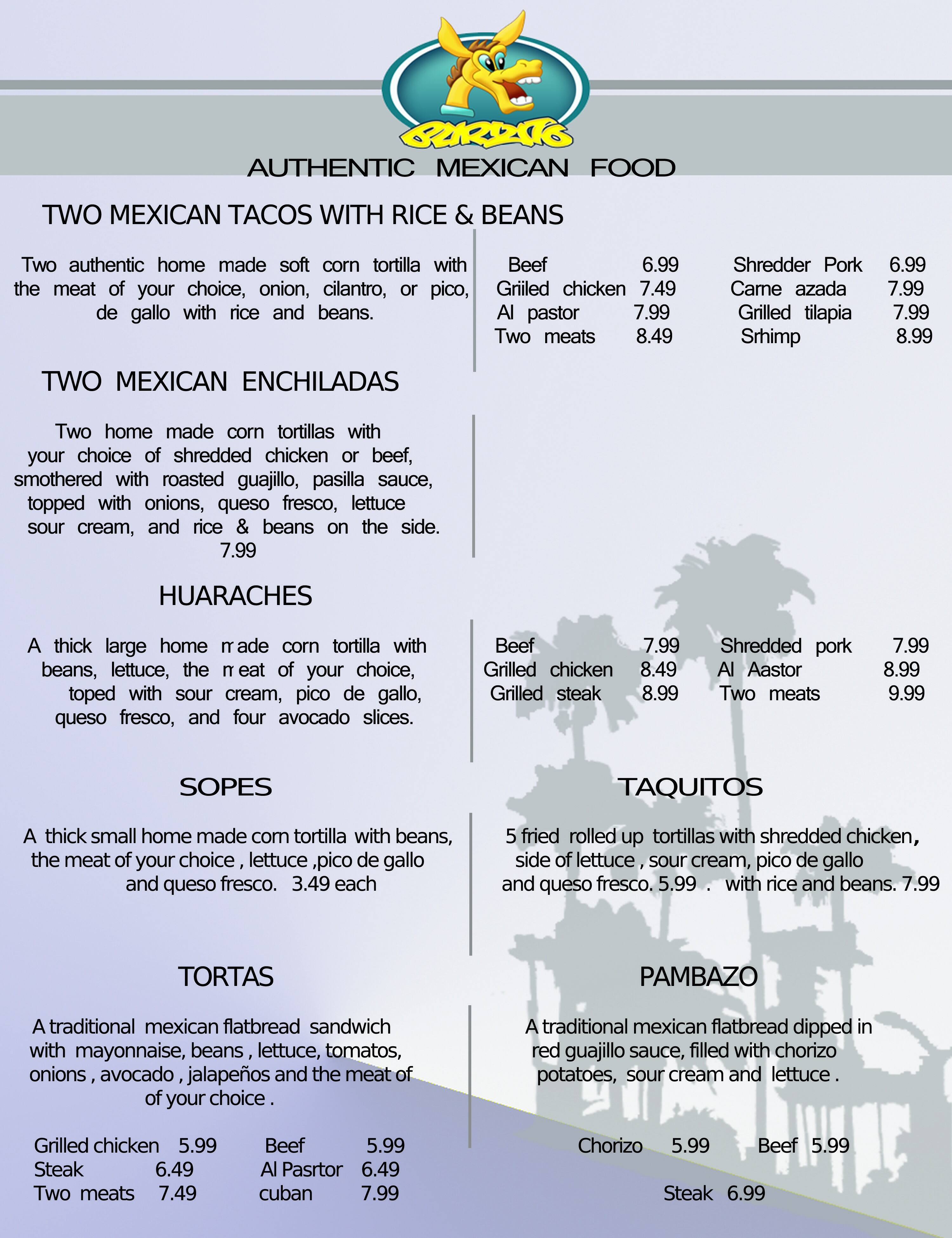 Menu at Los Angeles Burrito Alabaster restaurant, Alabaster