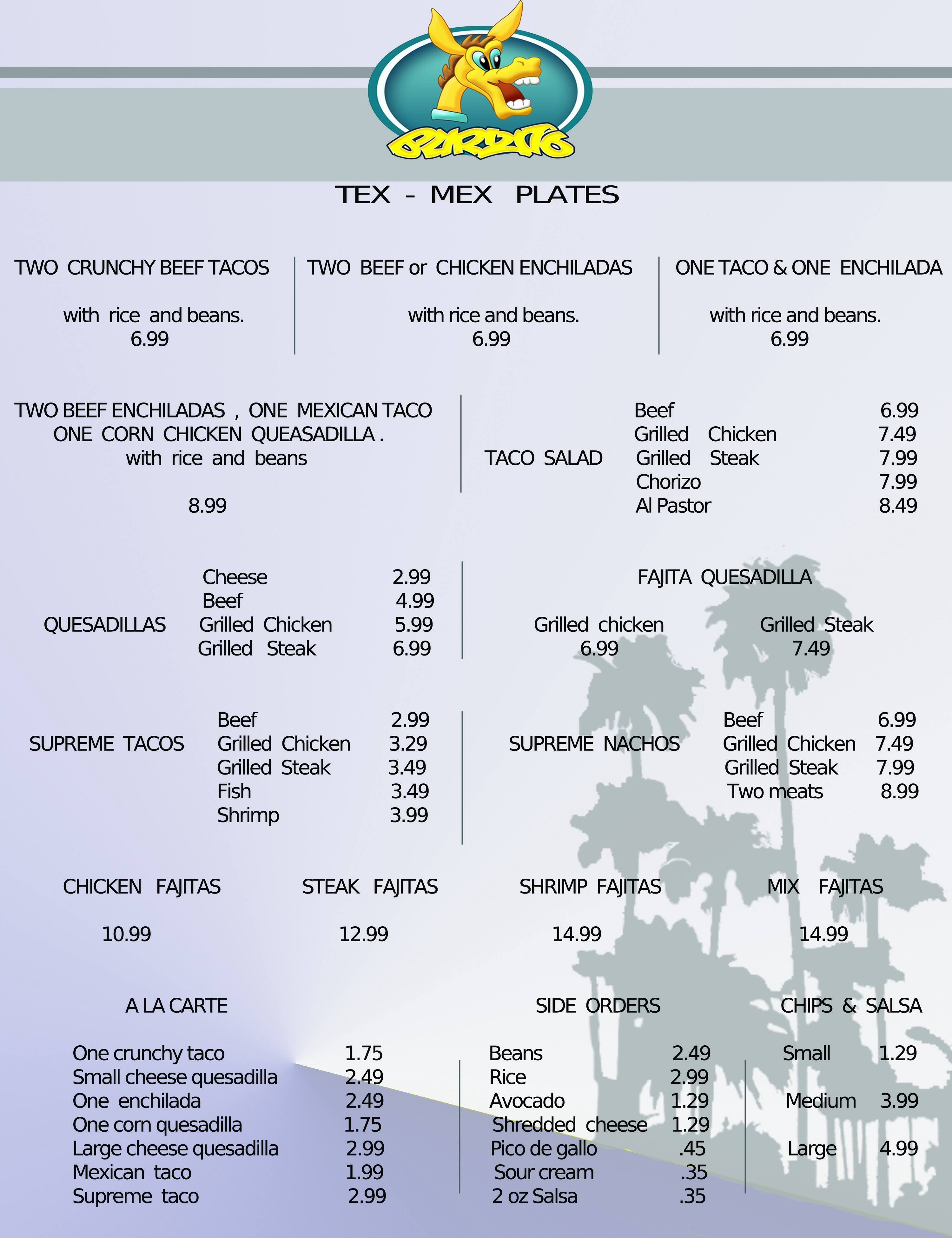 Menu at Los Angeles Burrito Alabaster restaurant, Alabaster