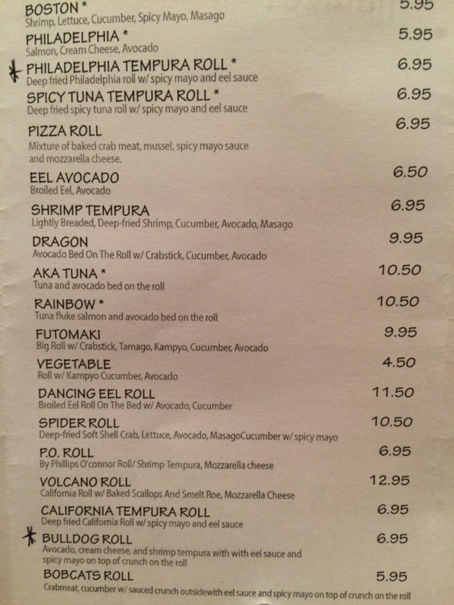 Menu at Shima Sushi Bar and Grill, Milledgeville