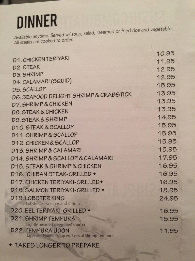 Menu at Shima Sushi Bar and Grill, Milledgeville