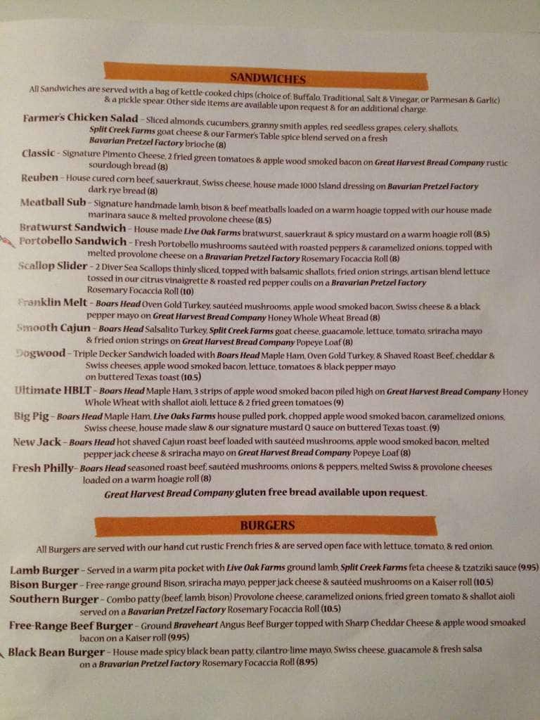 Menu at The Farmer's Table restaurant, Spartanburg, 149 S Daniel Morgan Ave